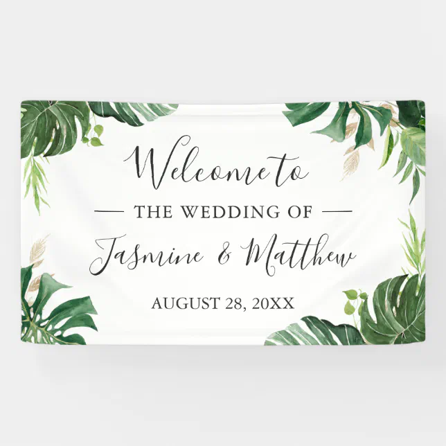 Greenery Tropical Leaves Wedding Party Banner | Zazzle