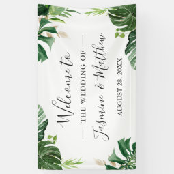 Greenery Tropical Leaves Wedding Party Banner | Zazzle
