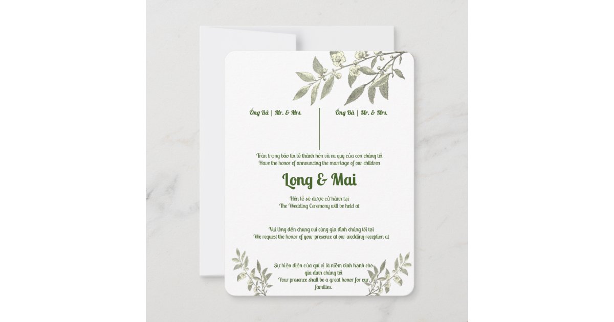 Greenery Vietnamese wedding Card | Zazzle