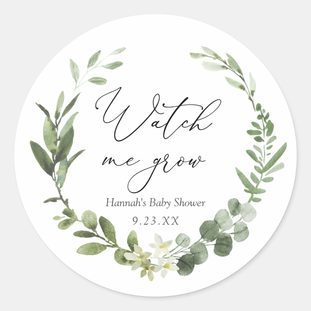 Greenery Watch me Grow Plant Favor Classic Round Sticker | Zazzle