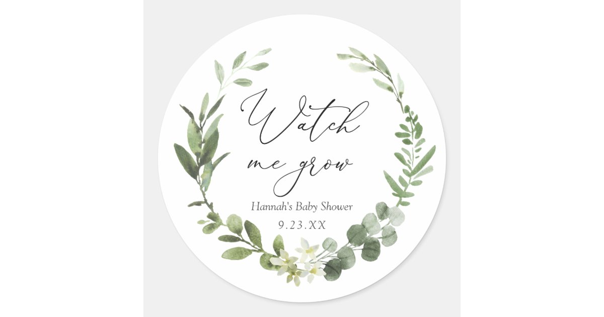 Greenery Watch me Grow Plant Favor Classic Round Sticker | Zazzle