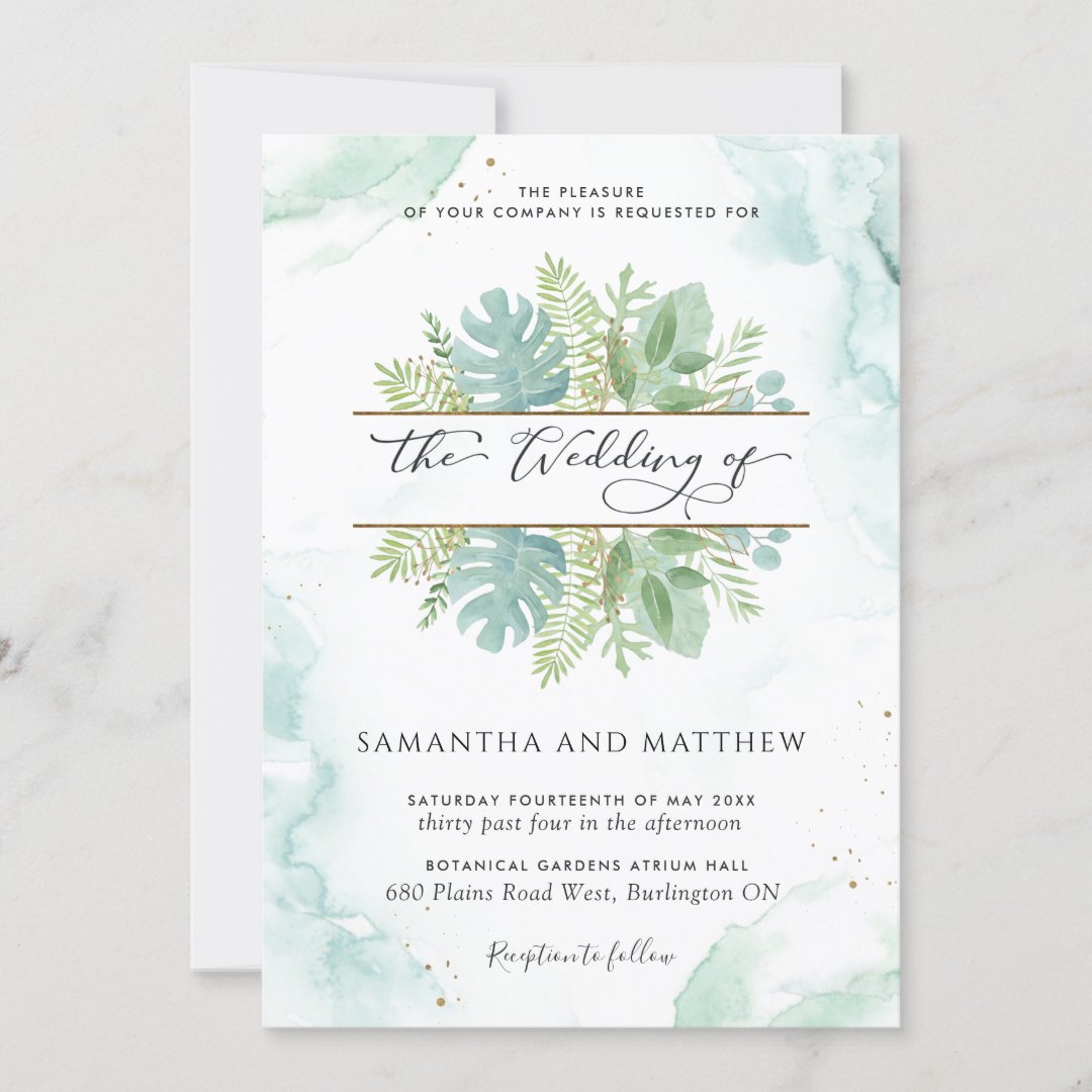 Greenery, Watercolor Blue and Green Wedding Invitation | Zazzle