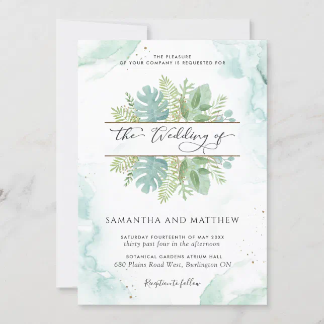 Greenery, Watercolor Blue and Green Wedding Invitation | Zazzle