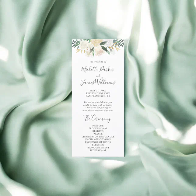 Greenery Watercolor Floral Wedding Program | Zazzle
