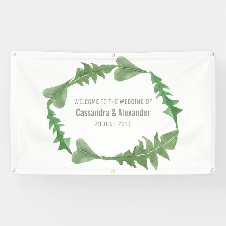 Greenery Watercolor Foliage Wedding Banner | Zazzle