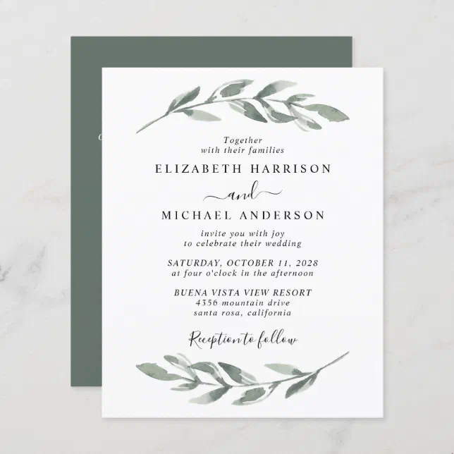 Greenery Watercolor QR Code Wedding Invitation | Zazzle
