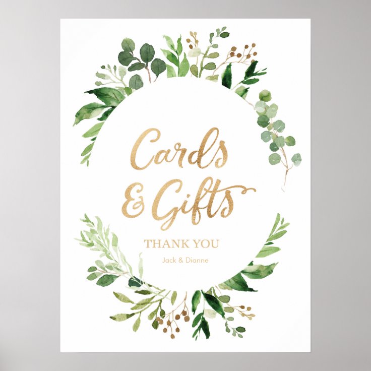 Greenery Wedding Cards and Gifts party sign | Zazzle