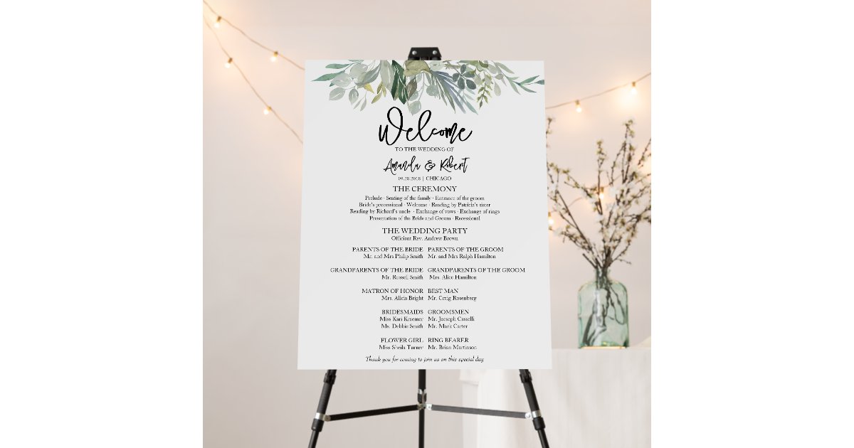 Greenery Wedding Ceremony Program Board | Zazzle
