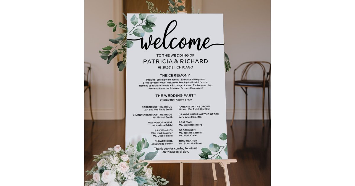 Greenery Wedding Ceremony Program Sign | Zazzle