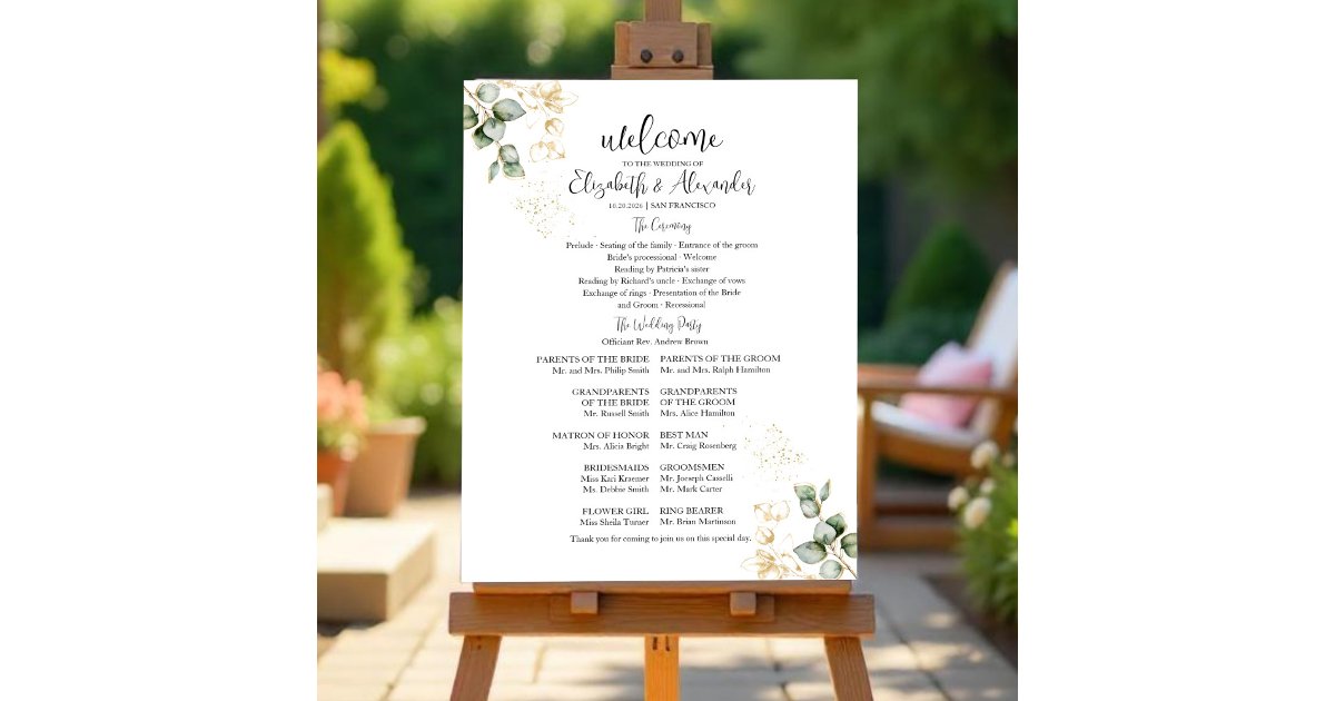 Greenery Wedding Ceremony Program Sign Foam Board | Zazzle
