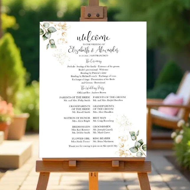 Greenery Wedding Ceremony Program Sign Foam Board | Zazzle