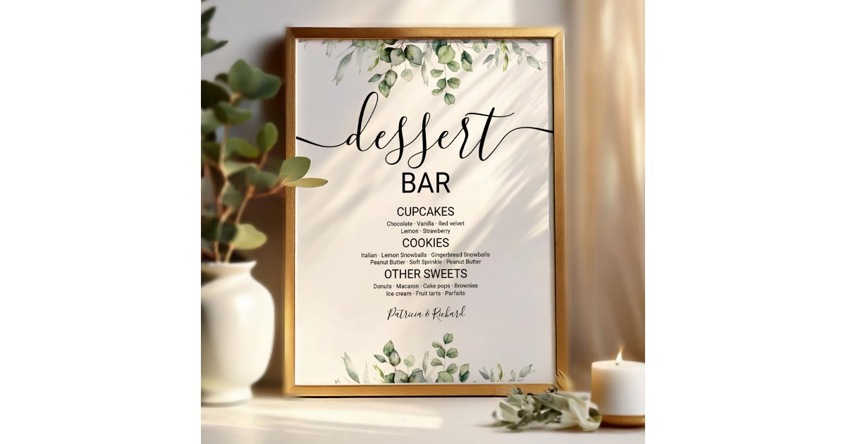 Greenery Wedding Dessert Table Sign | Zazzle