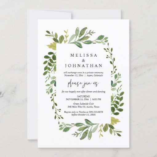 Greenery Wedding Elopement Dinner and Dancing Invitation | Zazzle