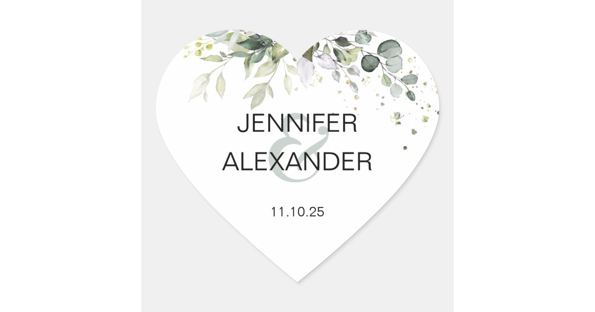 Greenery wedding heart sticker | Zazzle