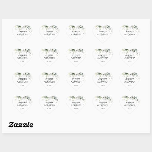 Greenery wedding heart sticker | Zazzle
