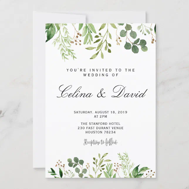 Greenery Wedding Invitation | Zazzle
