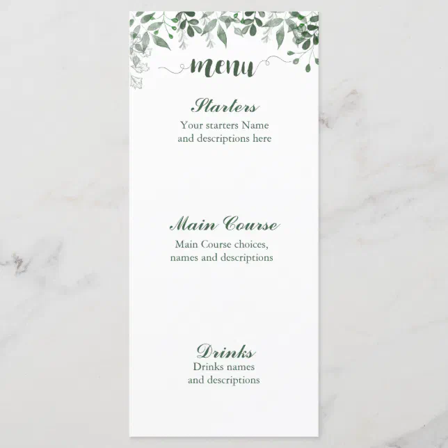 Greenery Wedding Menu Template | Zazzle