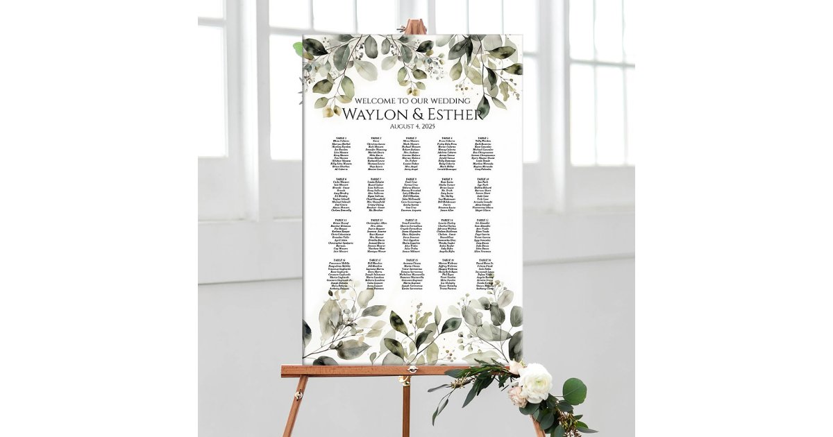 Greenery wedding seating chart find your seat | Zazzle
