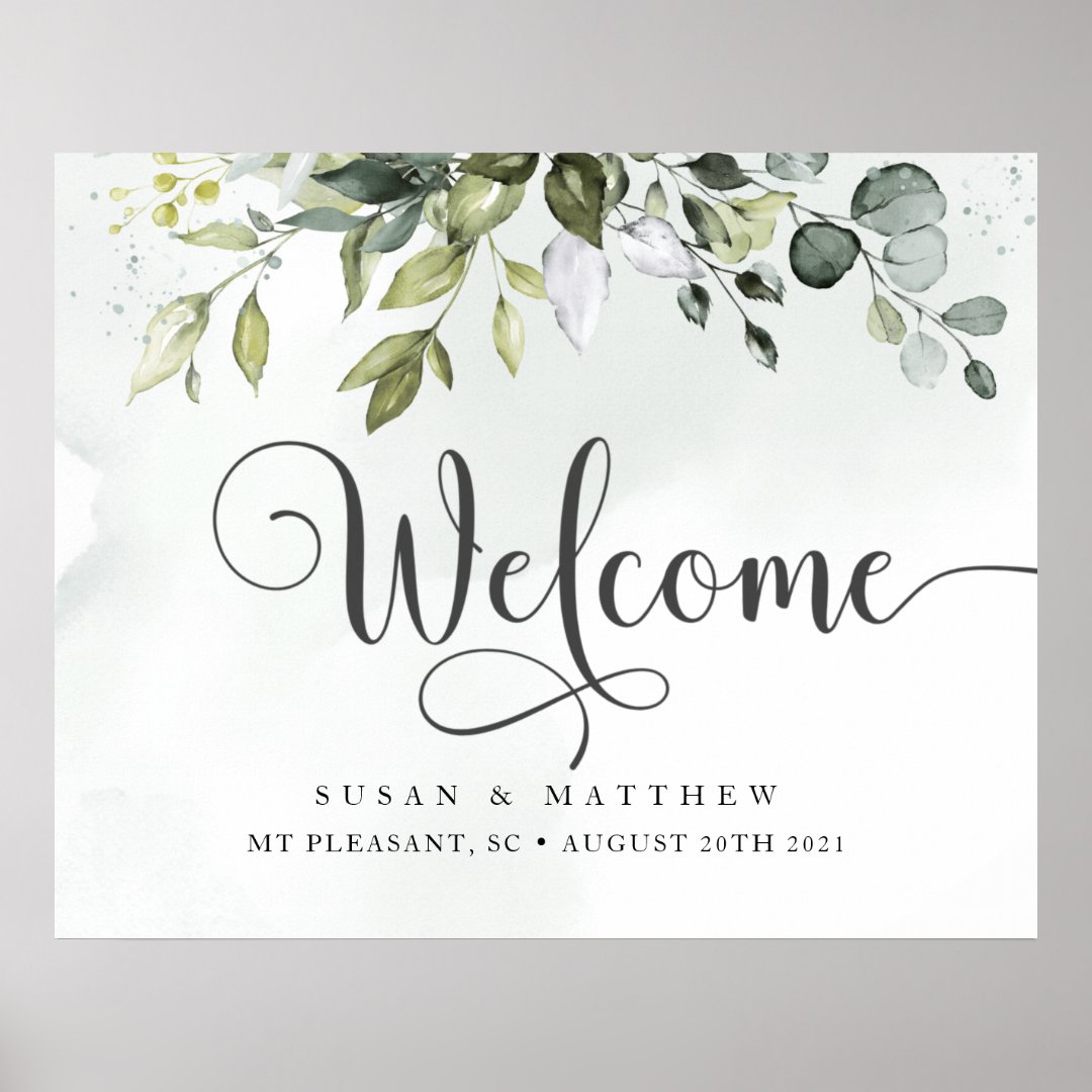 Greenery Wedding Welcome Sign | Zazzle