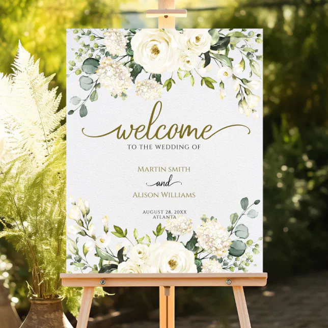Greenery Wedding Welcome Sign Template: Editable | Zazzle