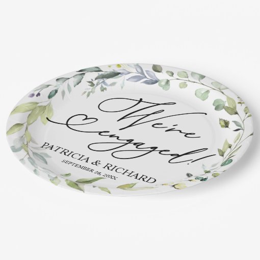 Greenery We're Engaged Engagement Party Paper Plates | Zazzle