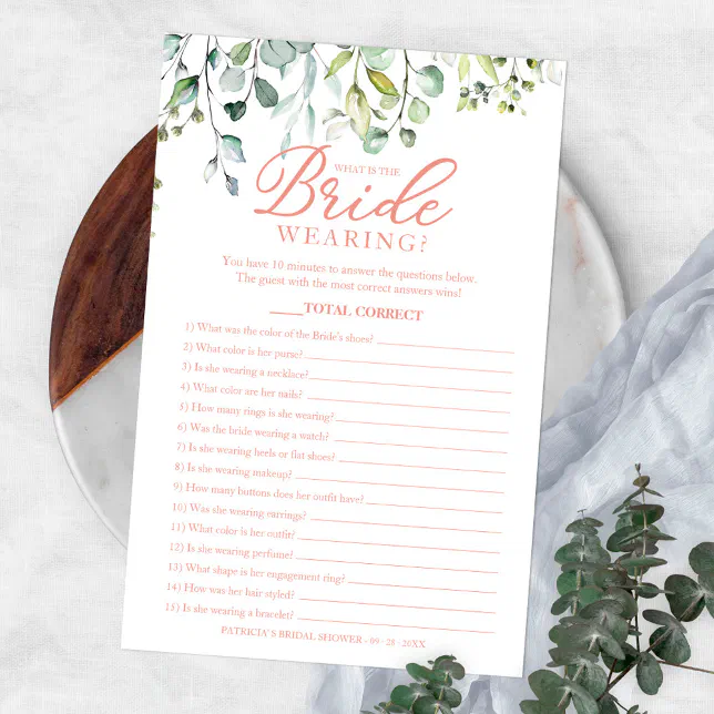Greenery What Is The Bride Wearing Game Bridal Fly Flyer | Zazzle
