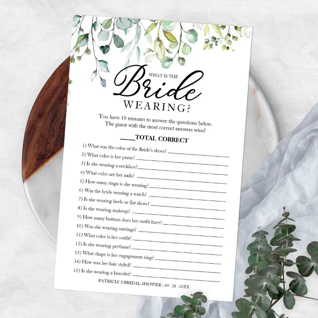 Greenery What Is The Bride Wearing Game Bridal Fly Flyer | Zazzle