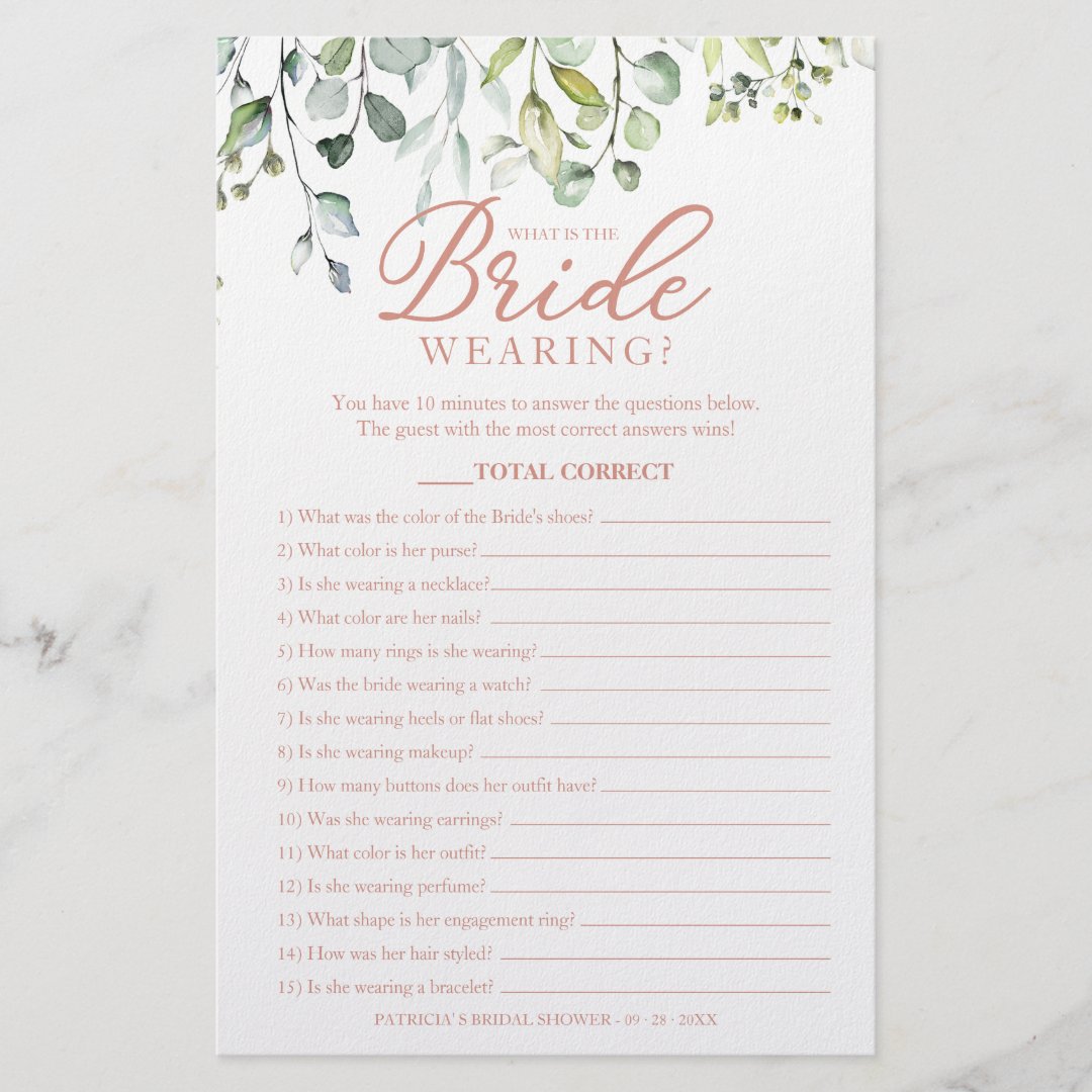Greenery What Is The Bride Wearing Game Bridal Fly Flyer | Zazzle