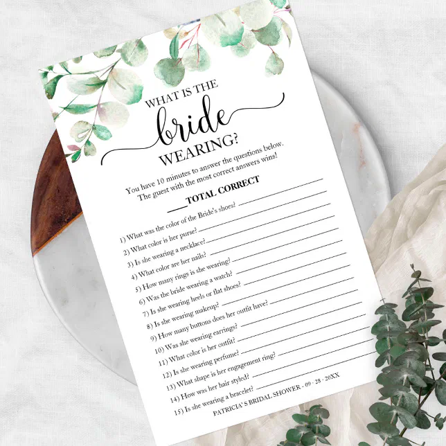 Greenery What Is The Bride Wearing Game Bridal Flyer | Zazzle