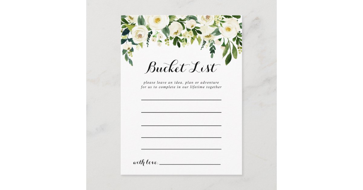 Greenery White Autumn Floral Bucket List Cards | Zazzle