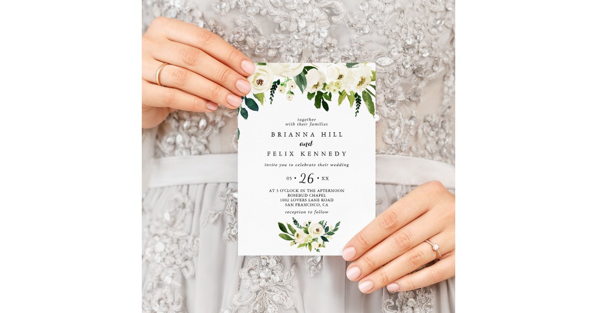 Greenery White Autumn Floral Casual Wedding Invitation | Zazzle