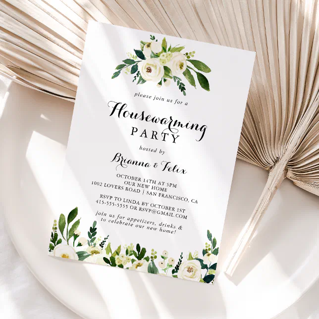 Greenery White Autumn Floral Housewarming Party Invitation | Zazzle