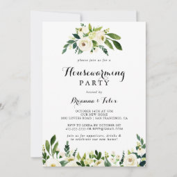 Greenery White Autumn Floral Housewarming Party Invitation | Zazzle