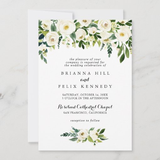 Greenery White Autumn Floral Traditional Wedding Invitation | Zazzle
