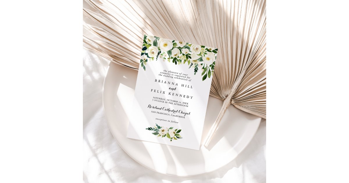 Greenery White Autumn Floral Traditional Wedding Invitation | Zazzle