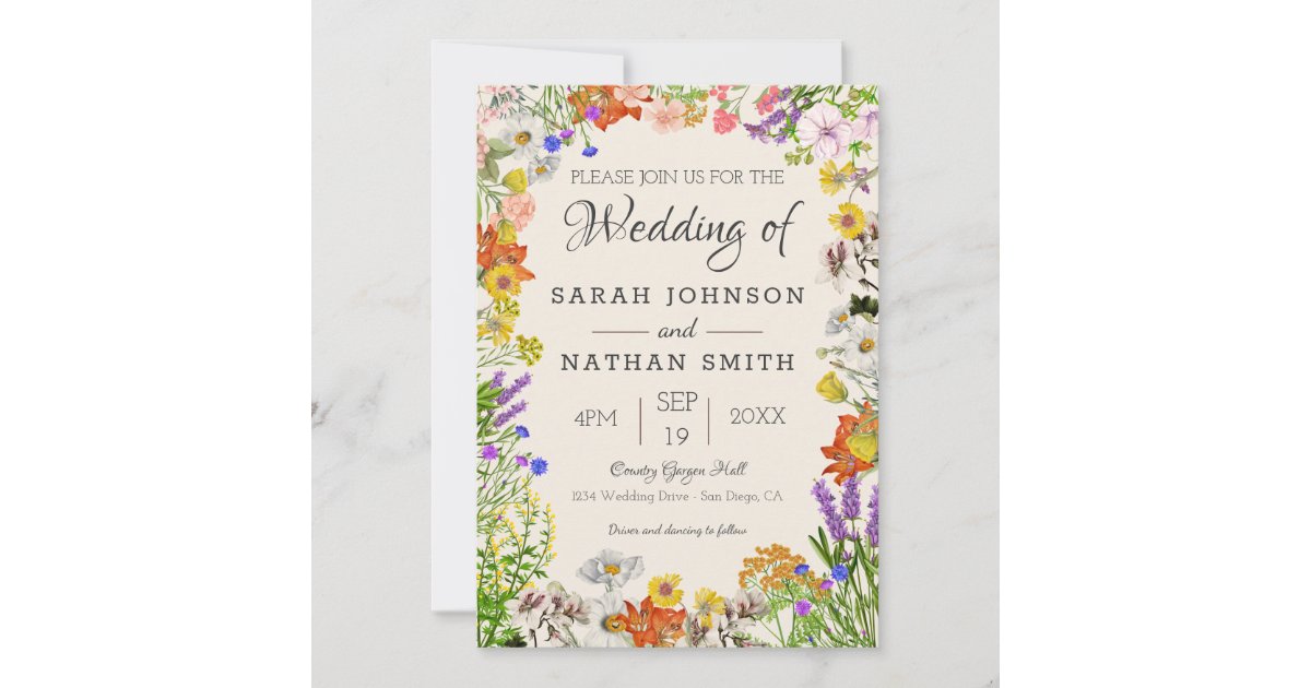Greenery Wildflower Colorful Floral Wedding Frame Invitation | Zazzle