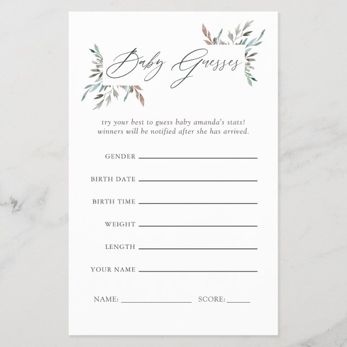 Greenery Winter Baby Shower Guessing Game | Zazzle.com
