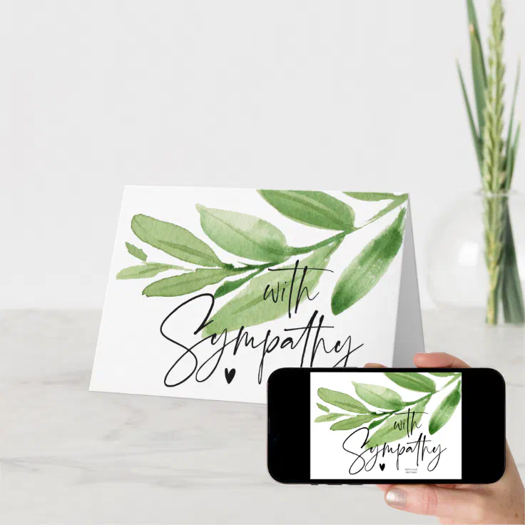 Greenery With Sympathy Condolence Mourning Heart Card | Zazzle