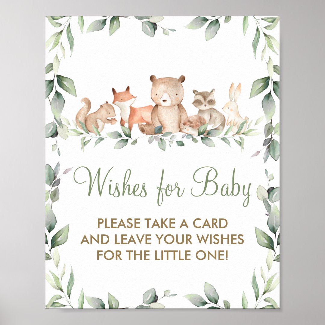 Greenery Woodland Animal Wishes for Baby Sign Game | Zazzle