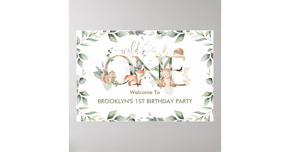 Greenery Woodland Animals 1st Birthday Welcome Poster | Zazzle