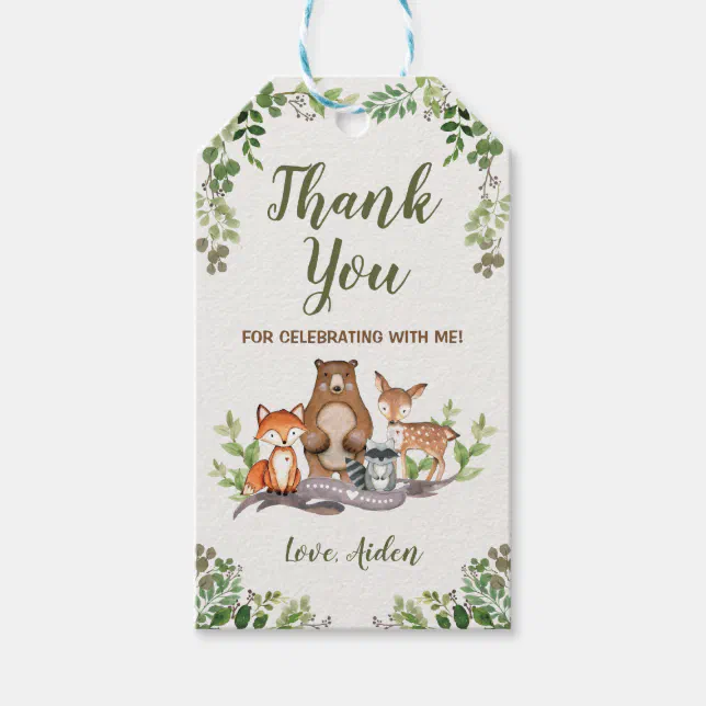 Greenery Woodland Animals Baby Shower Birthday Gift Tags | Zazzle
