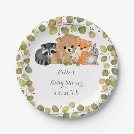 Greenery Woodland Forest Animal Paper Plates | Zazzle.com