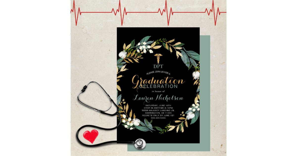 Greenery Wreath DPT Graduation Party Invitation | Zazzle