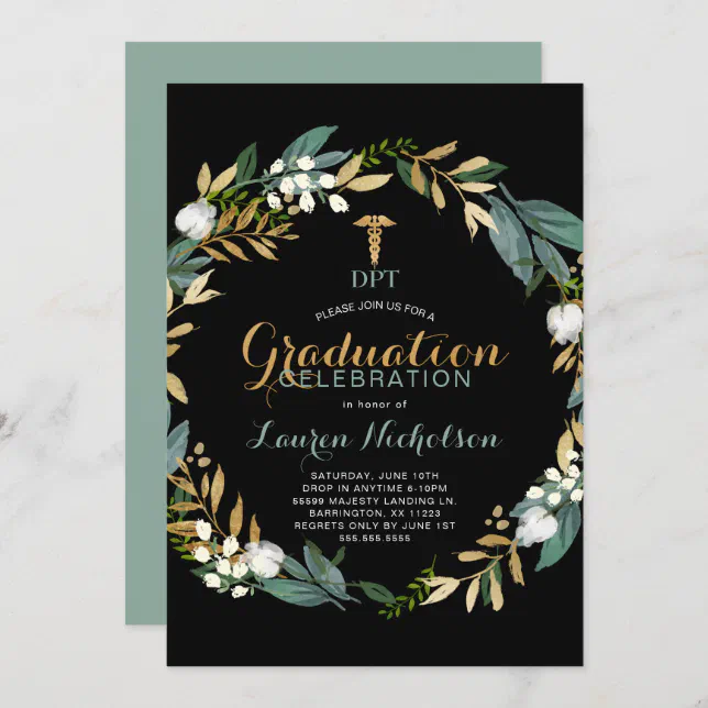 Greenery Wreath DPT Graduation Party Invitation | Zazzle