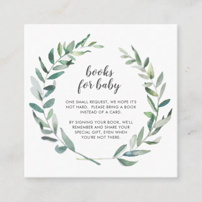 Greenery Wreath Gender Neutral Books for Baby Enclosure Card | Zazzle