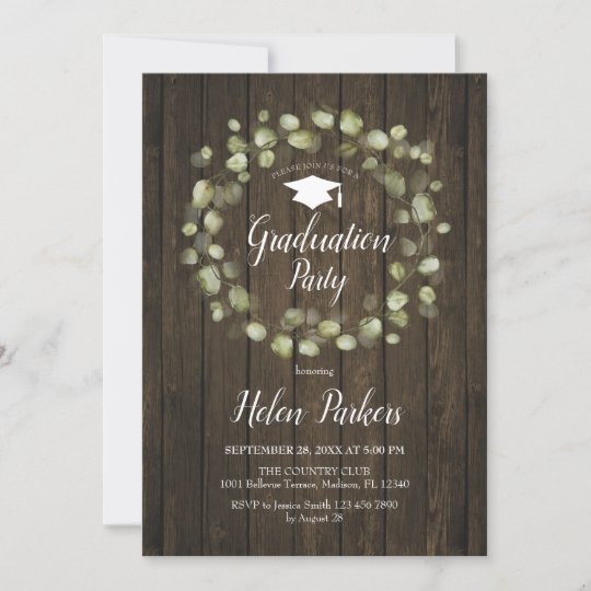 Greenery Wreath Rustic Graduation Party Invitation | Zazzle.com
