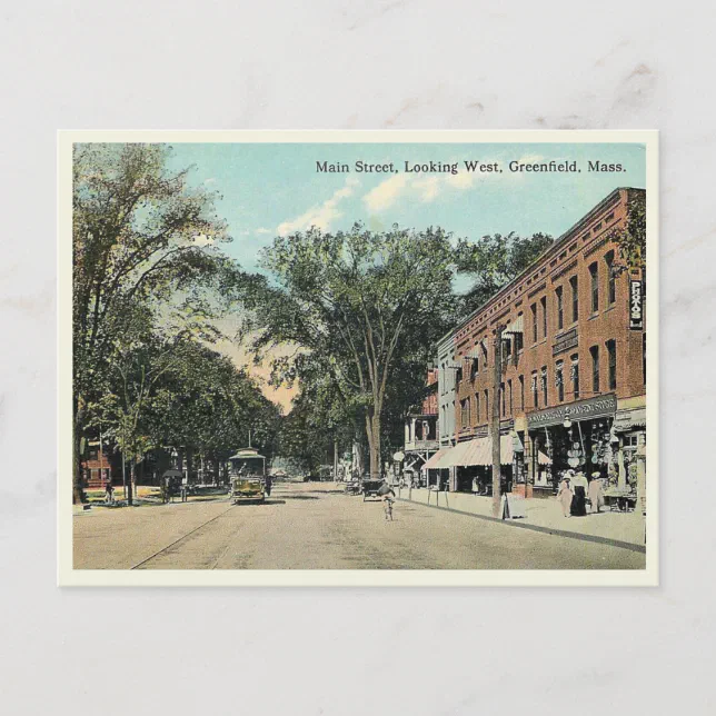 Greenfield Massachusetts Main Street Vintage Postcard | Zazzle