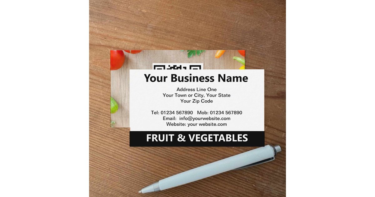 Greengrocer Fruit & Vegetables QR Code Business Card | Zazzle