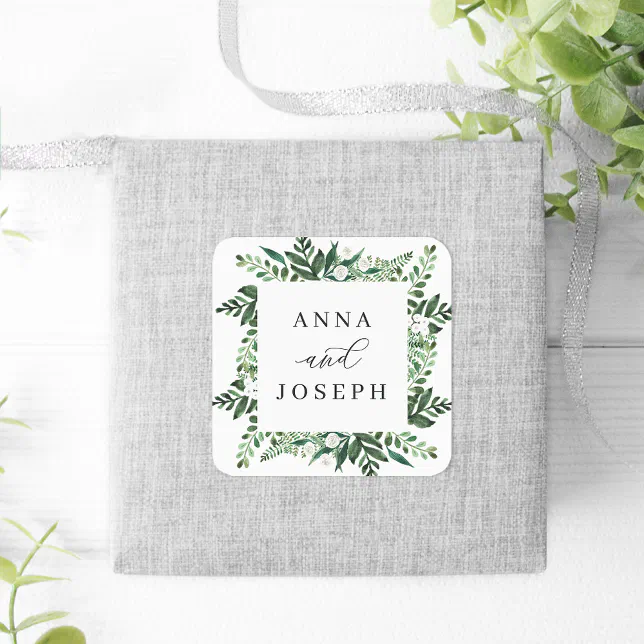 Greenhouse Frame | Watercolor Botanical Wedding Square Sticker | Zazzle