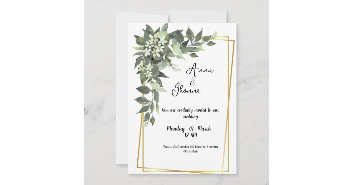 Greenry Green flowers Card wedding invitation | Zazzle